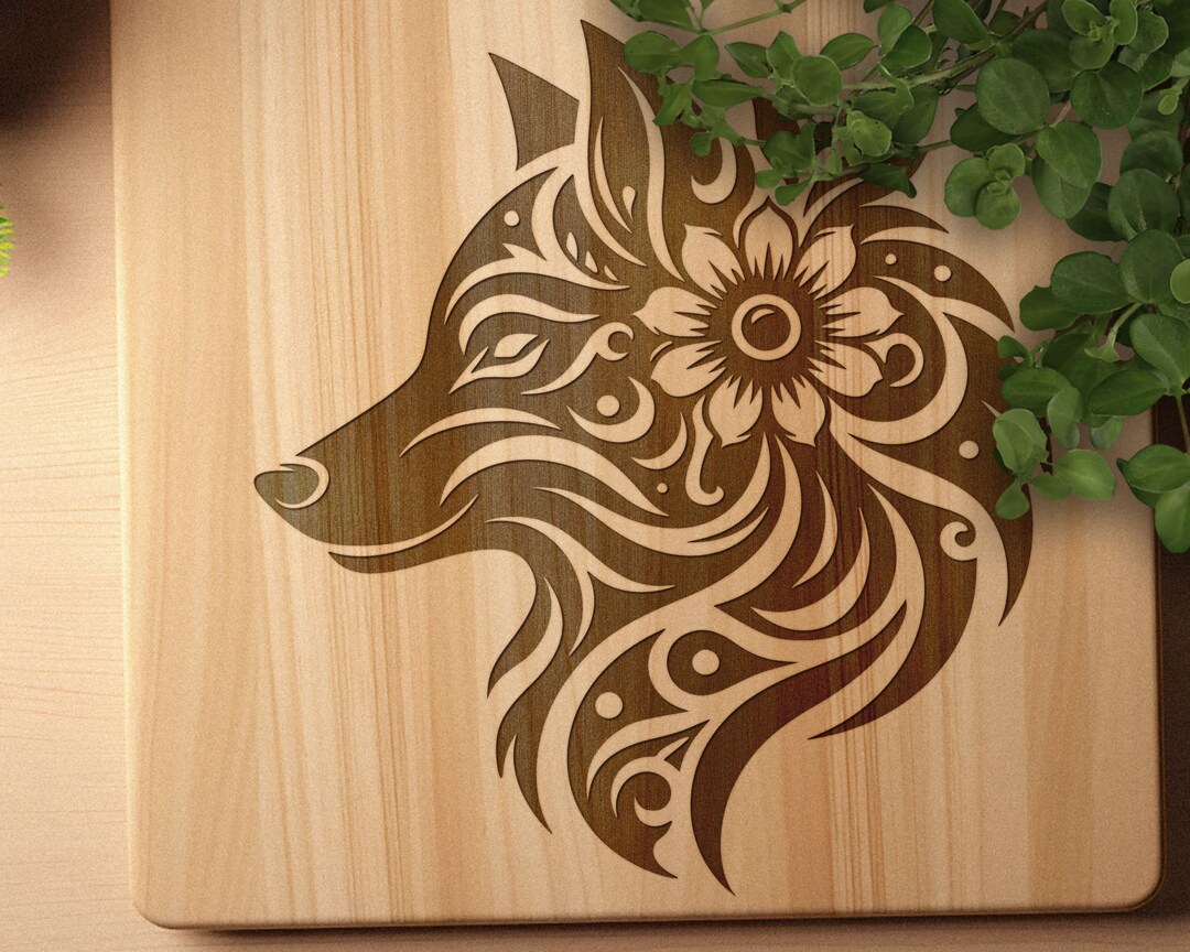 Wolf With Flower SVG, Wolf Vector Design for Cutting Machines, Wolf PDF ...