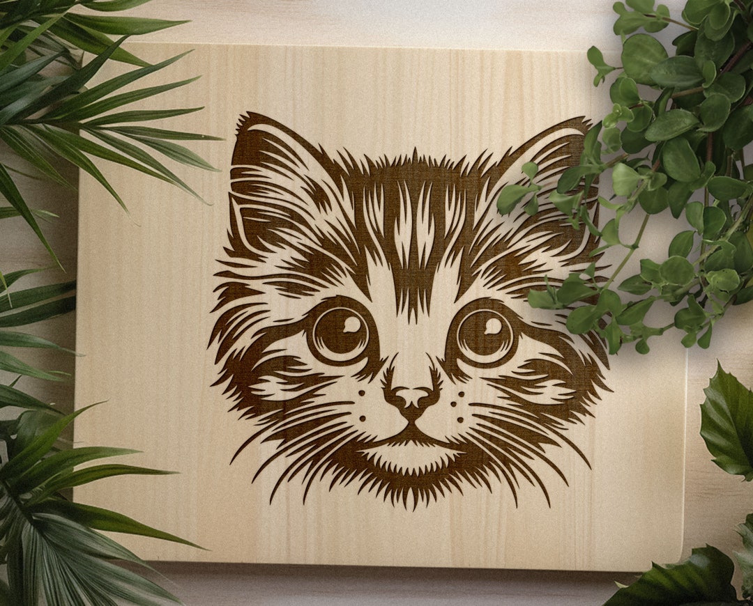Cat Laser Engrave SVG, Kitty Vector Design for Cutting Machines, Kitten ...
