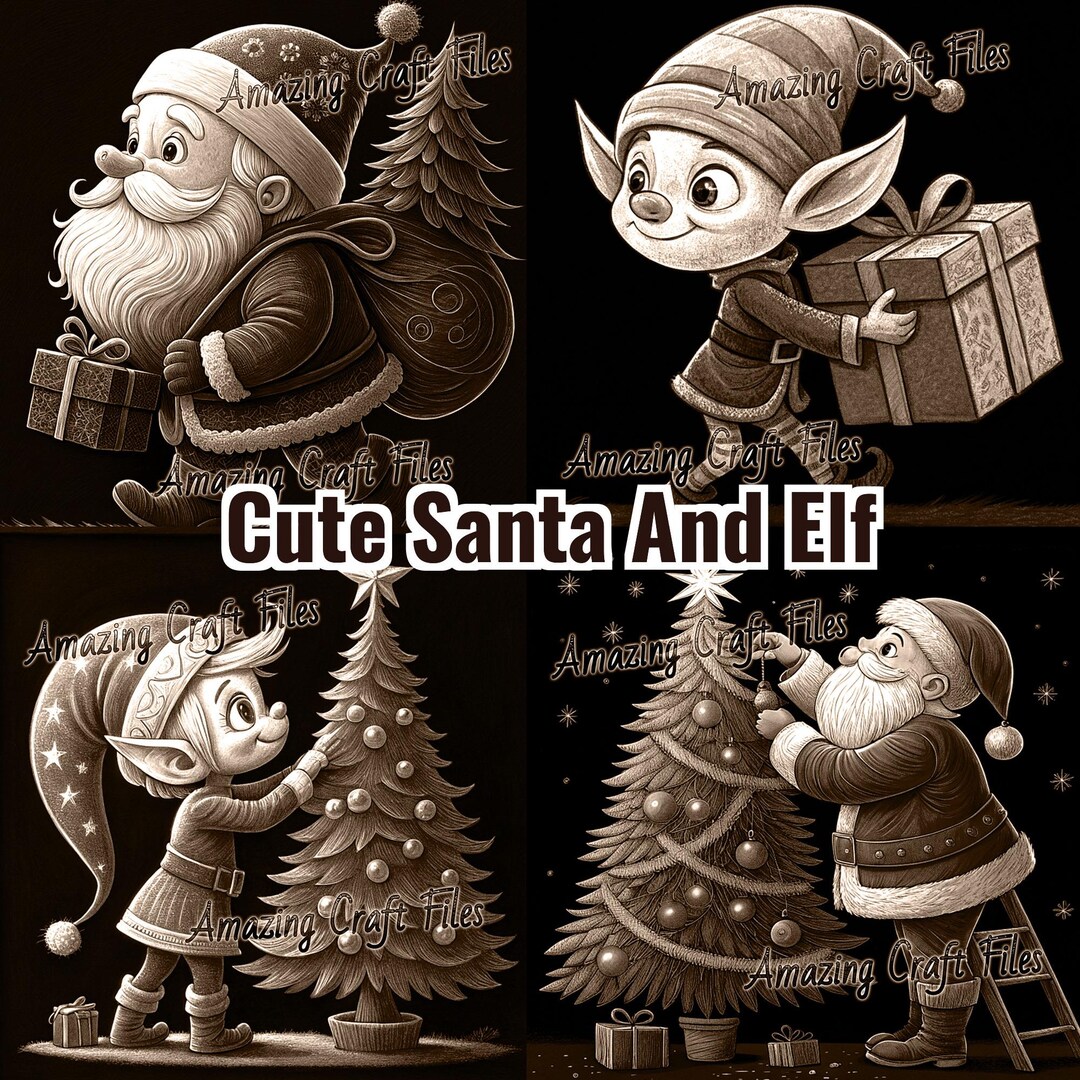 Santa & Elf 3D Illusion, Christmas Laser Engraving File Set (digital ...