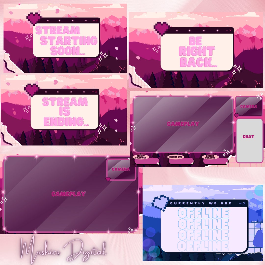Cute Pink Animated Gradient Mountain Twitch Overlays /pink Twitch ...