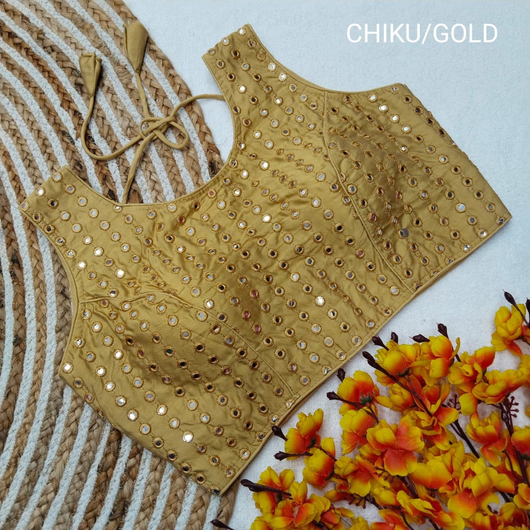 Goldane Mirror Work Sellvless Blouse Indian Sari Blouse Round Neck and ...