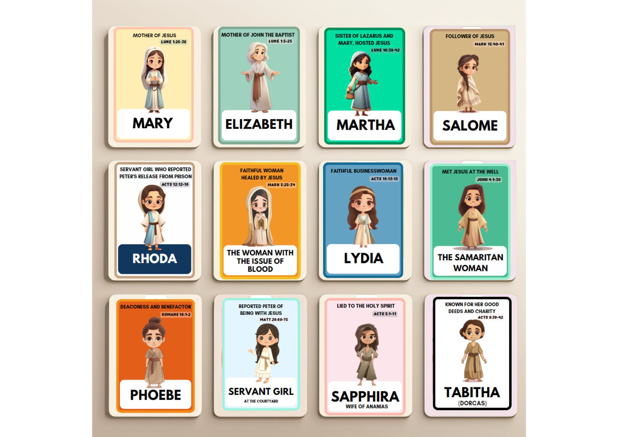 New Testament Women Flashcards: Bible Character Cards (digital Download ...