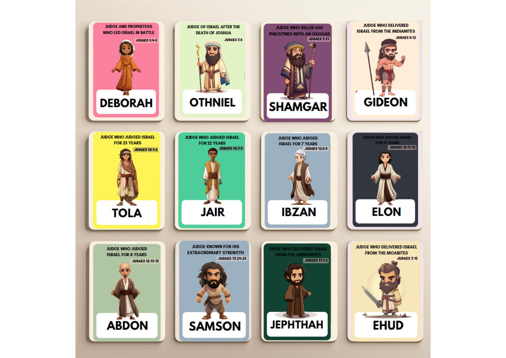 Judges Series, Bible Character Flashcards for Kids, Christian Education ...
