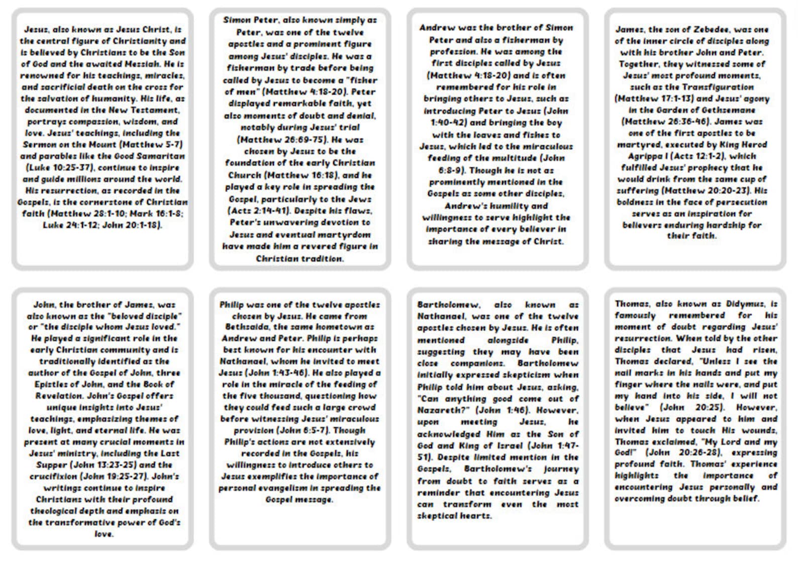 Jesus' 12 Disciples Flashcards: Christian Education (printable Digital ...