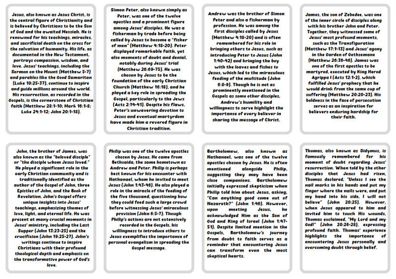 Jesus' 12 Disciples Flashcards: Christian Education (printable Digital ...