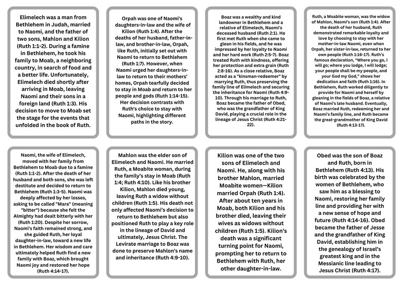 Ruth Bible Character Flashcards for Kids, Christian Education Tool ...