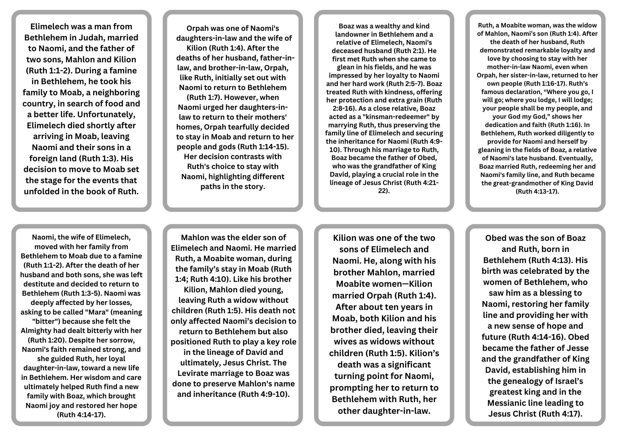Ruth Bible Character Flashcards for Kids, Christian Education Tool ...