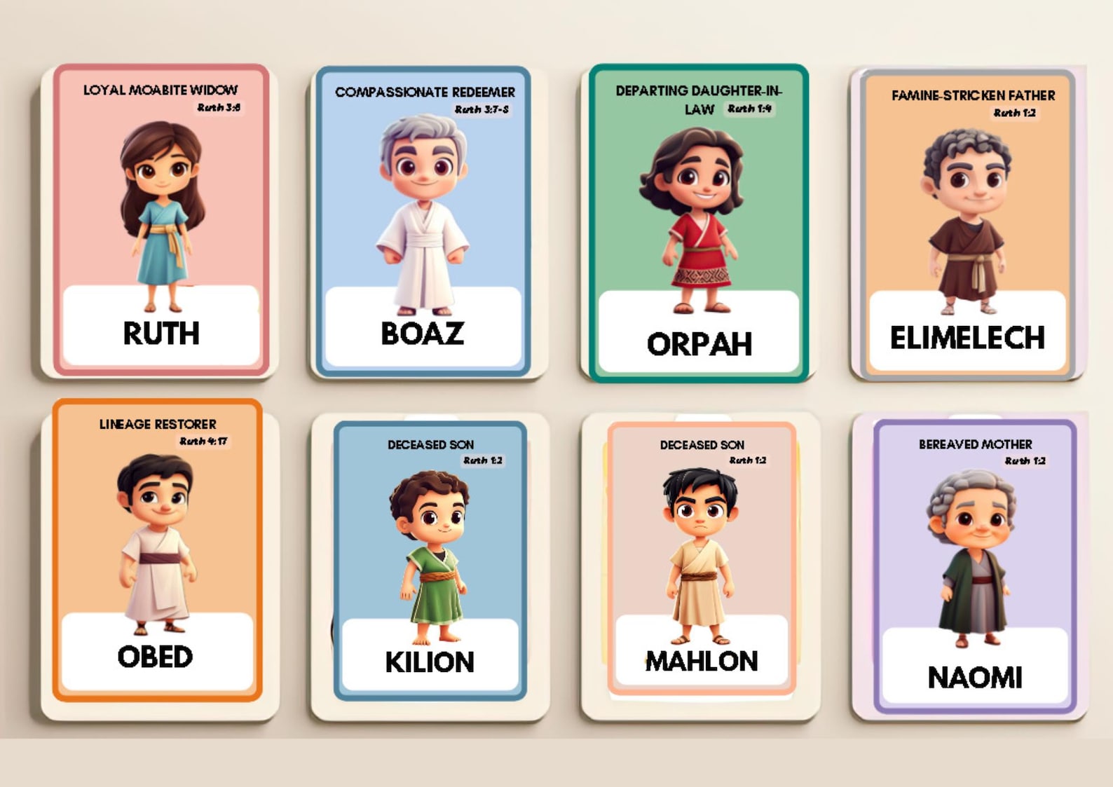 Ruth Bible Character Flashcards for Kids, Christian Education Tool ...