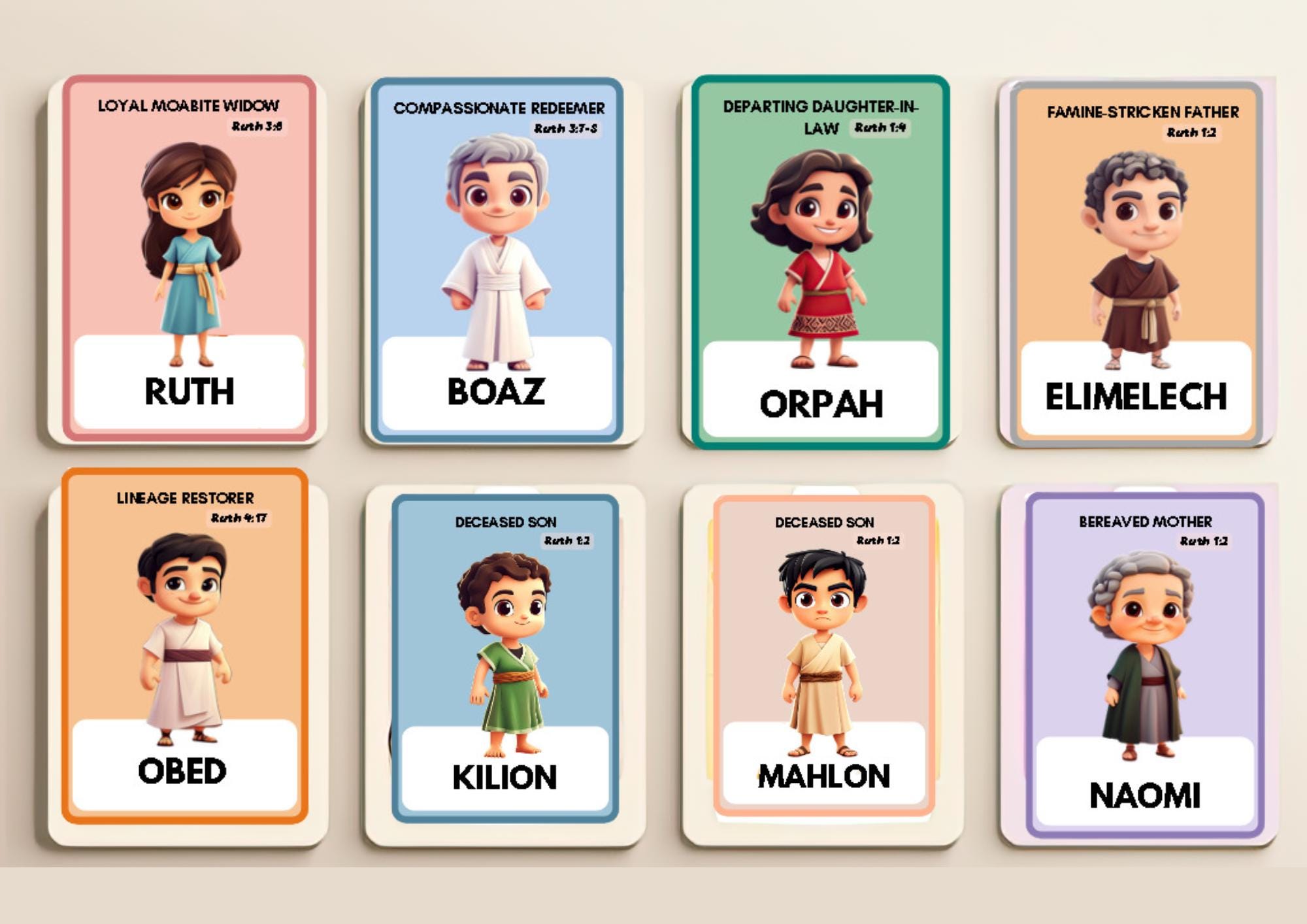 Ruth Bible Character Flashcards for Kids, Christian Education Tool ...