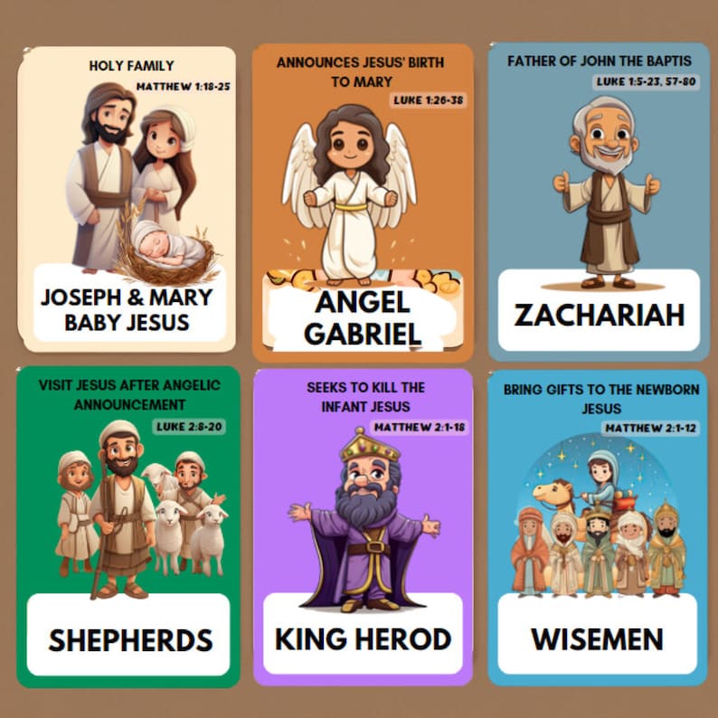 Christmas Bible Character Flashcards for Kids,nativity, Christian ...