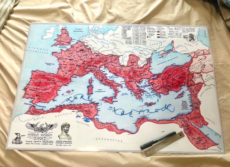 Roman Empire 125 AD Hand-drawn Map Matte Poster - Etsy