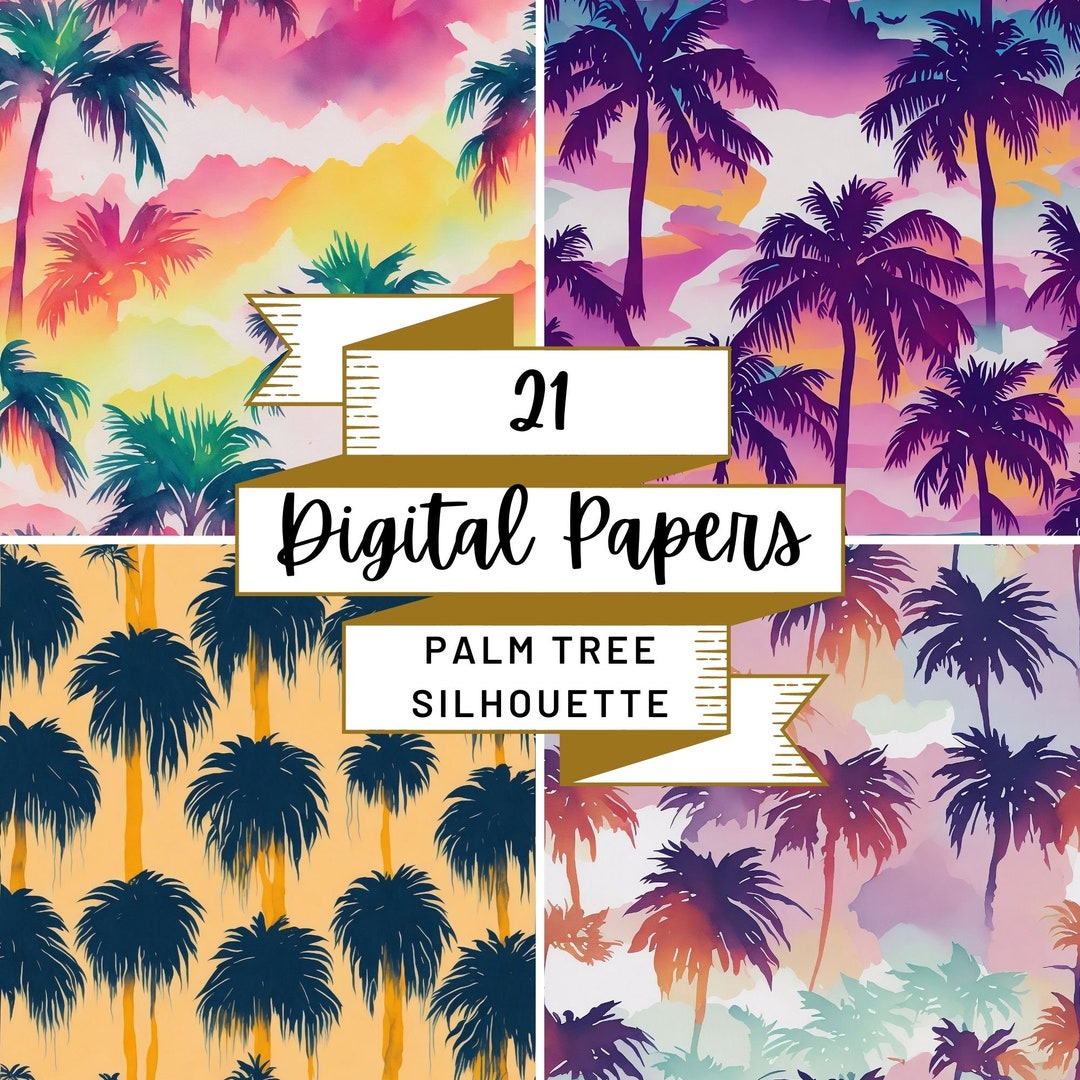 Palm Tree Silhouette Digital Papers | PNG | Instant Download | Personal ...