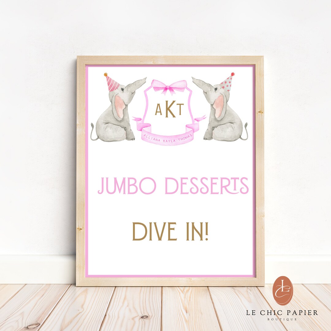 Monogram Crest Dessert Table Sign Template Elephant Theme - Etsy