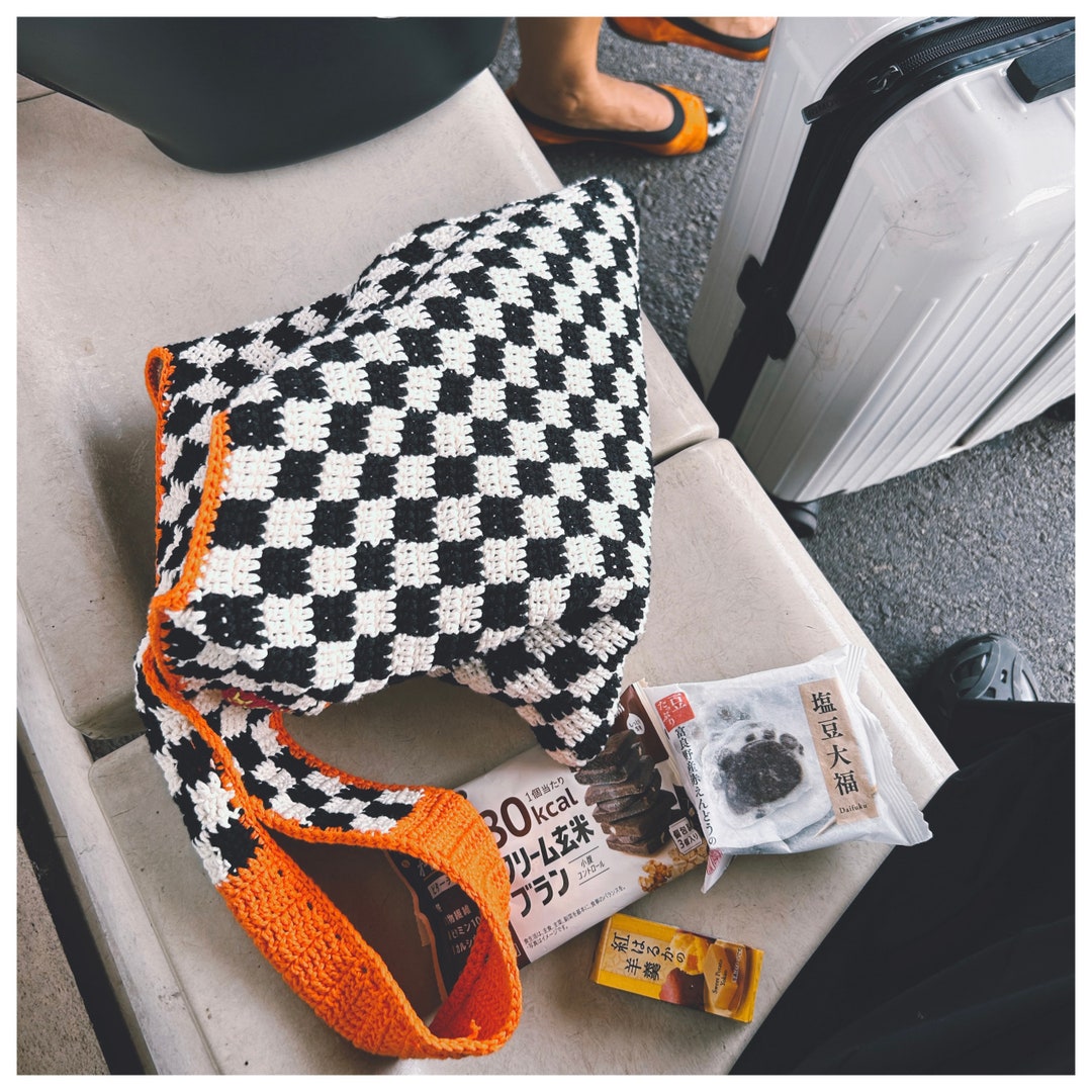 Ffa Crochet Check Bag Black White Red, Crochet Bag, Crossbody Bag ...