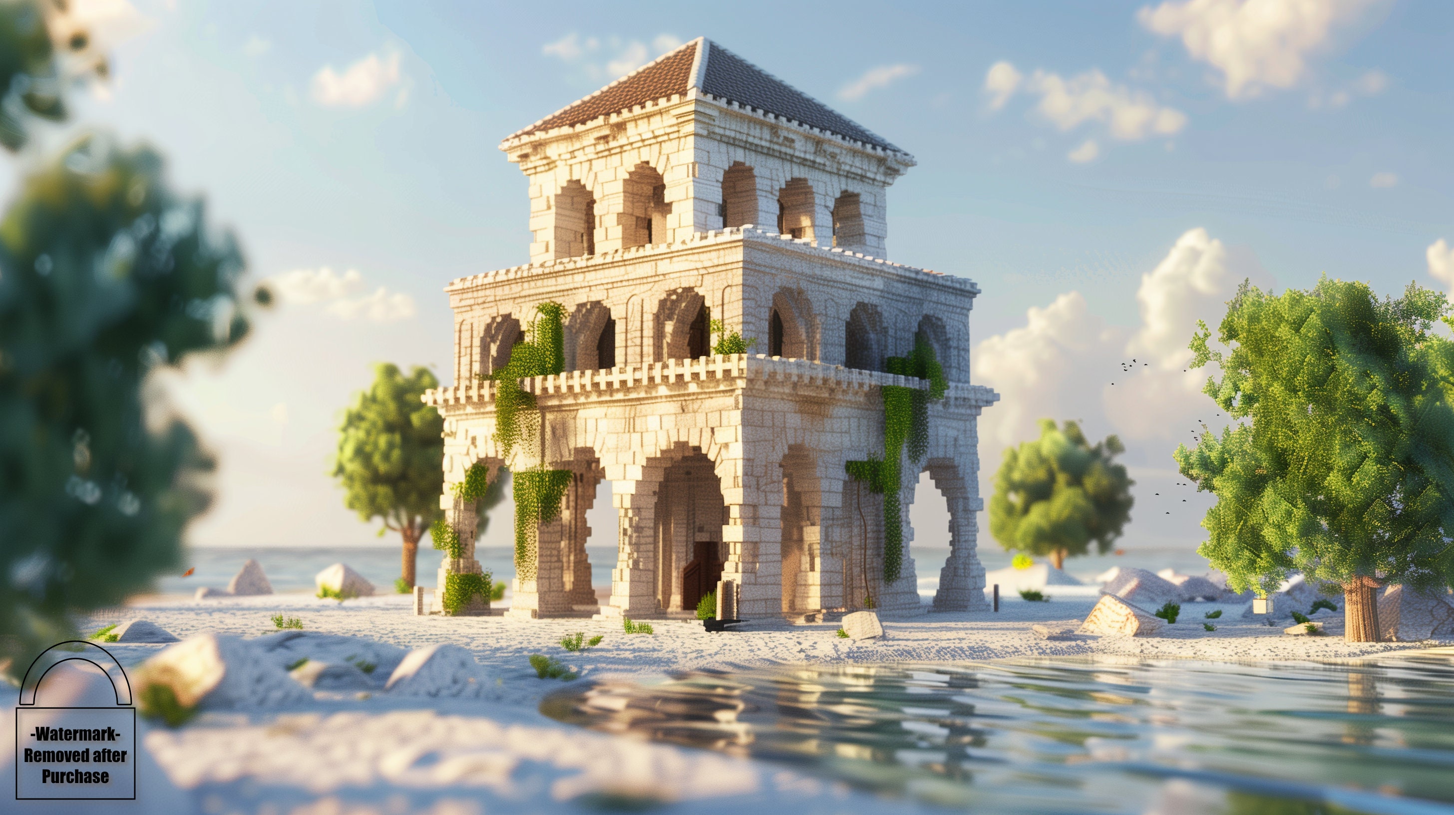 Fantasy Voxel Castles - 10 Desktop Wallpapers, Palaces, Cottages ...