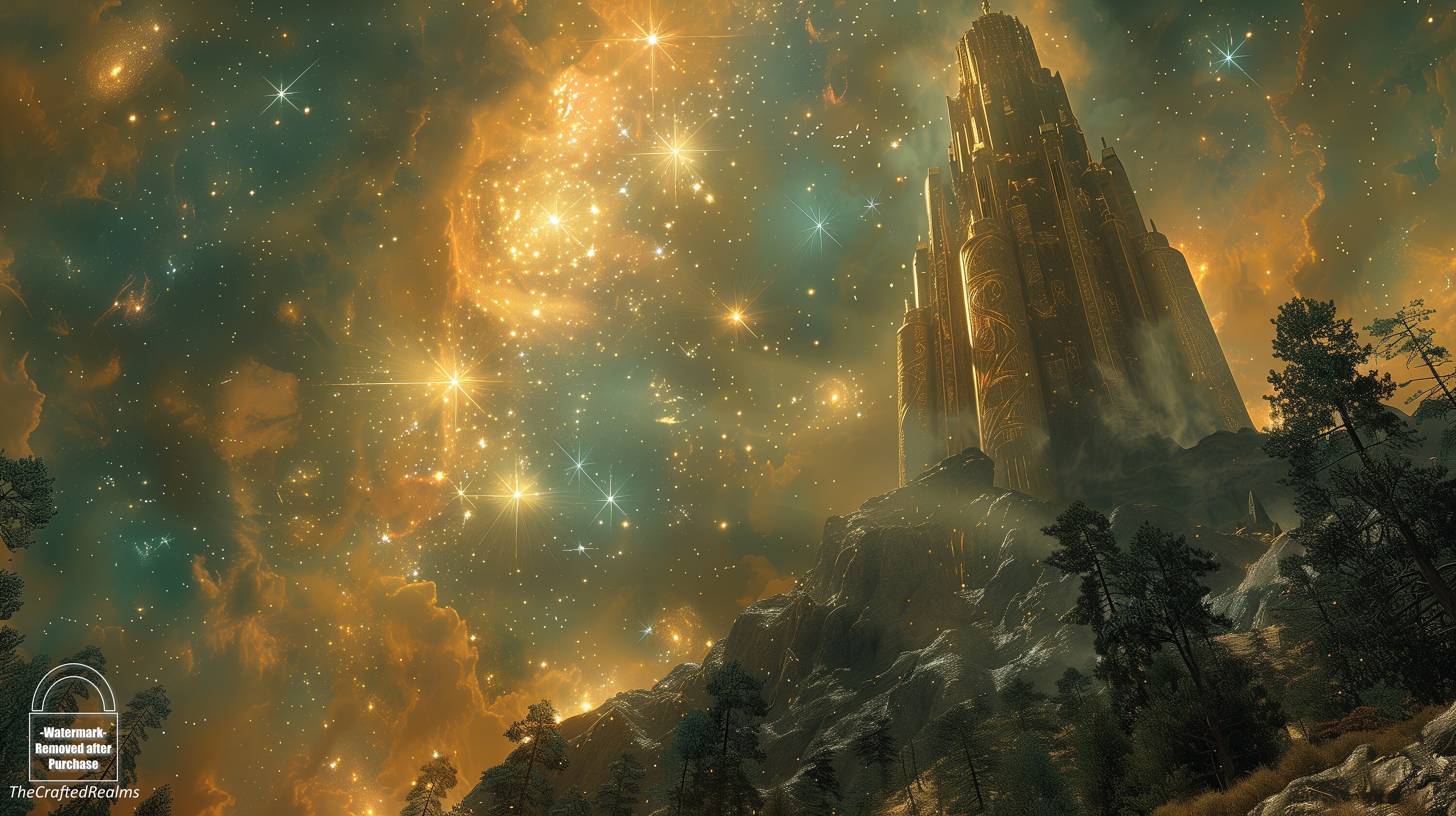Night Sky Castles Wallpaper - Fantasy Starry Night Art (digital ...