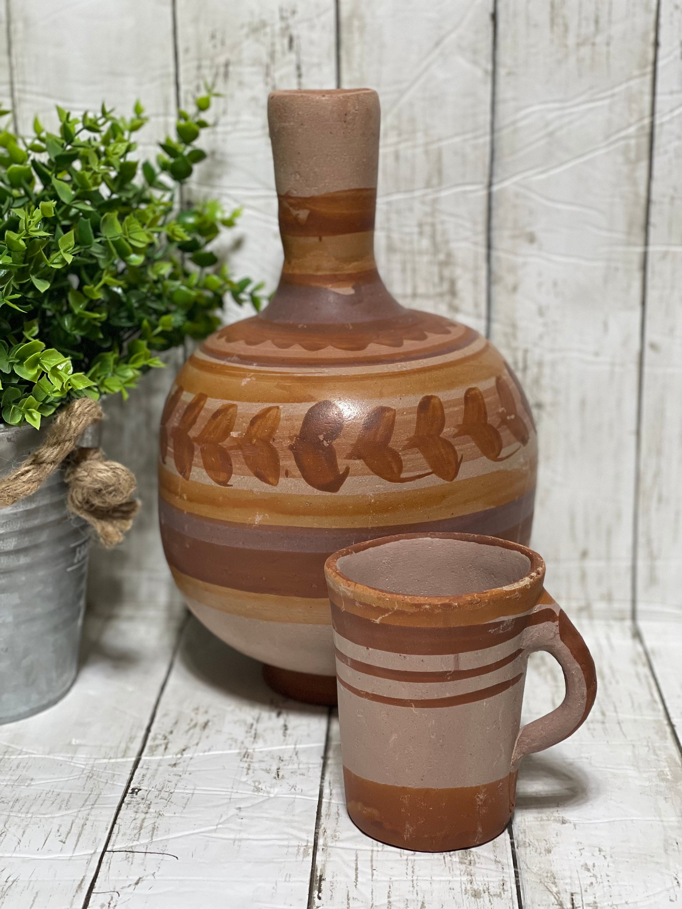 Classic Vintage Mexican Botellon De Barro/bedside Carafe/table Decanter ...