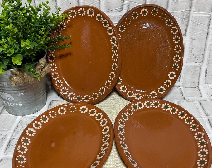 Red Clay Mexican Terracotta 11 Oval Dinner Plates. 4pc Oval Flat Dinner ...