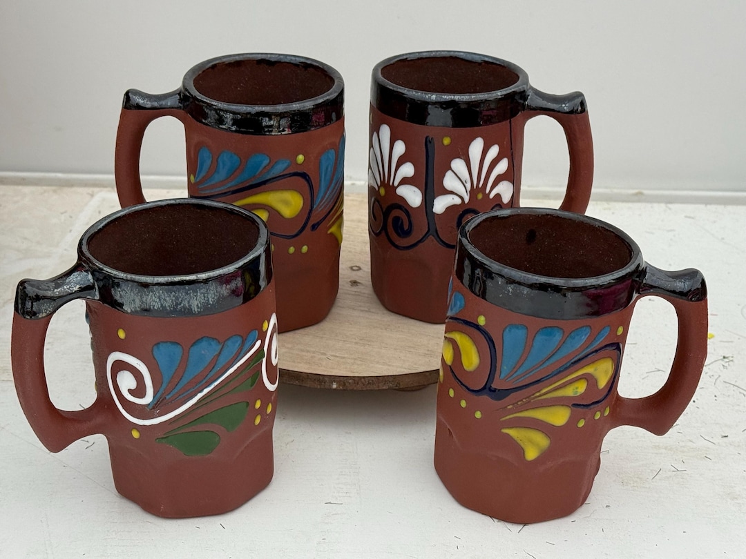 Vintage Red Clay Coffee Mugs: 4pc Set, Farmhouse Decor. - Etsy