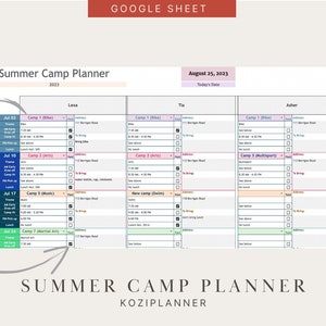 Summer Camp Planner | Googlesheet Planner for Busy Mom, Interactive ...