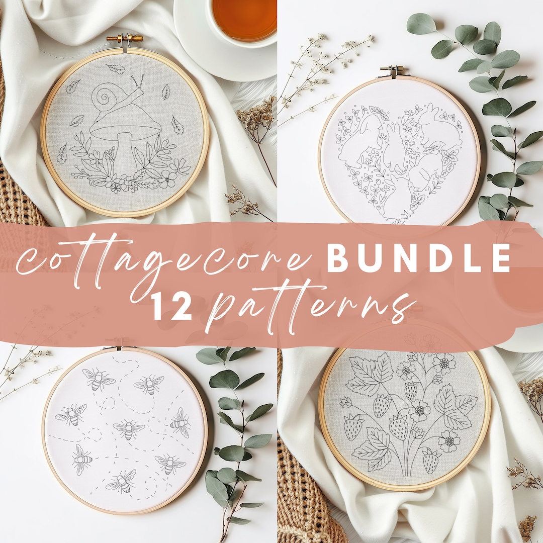 Cottagecore Embroidery Pattern Bundle: 12 Beginner Designs (digital ...