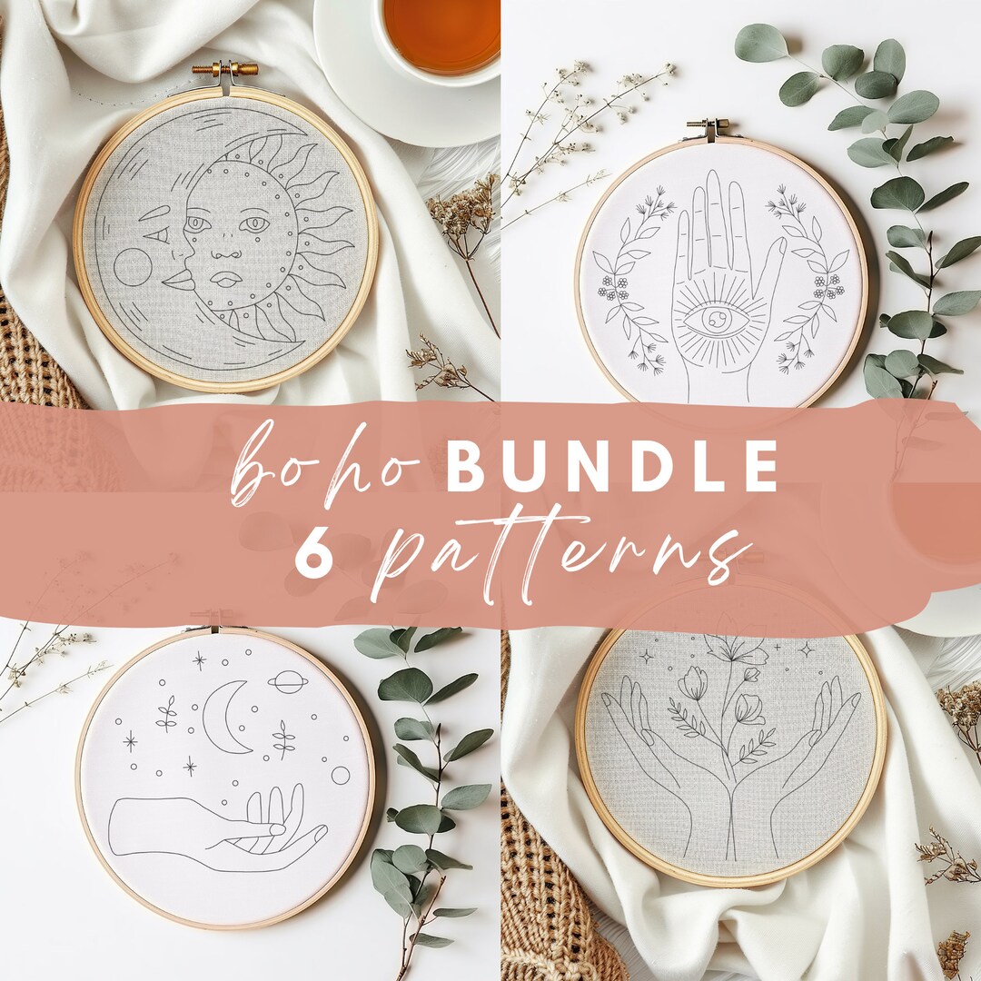 Boho Embroidery Pattern Bundle: 6 Designs for Beginners (PDF Download ...