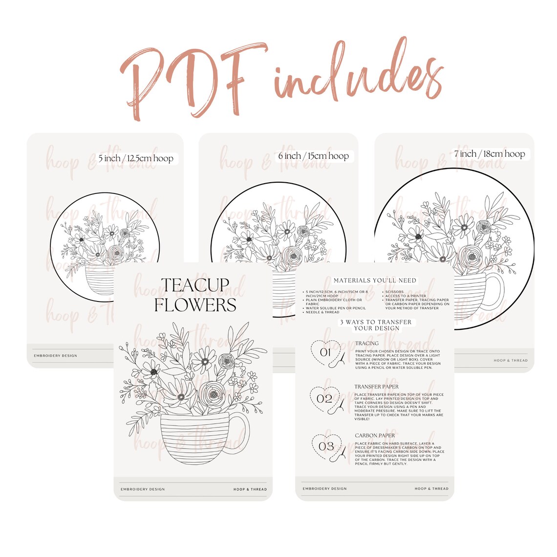 Teacup Flowers Embroidery PDF Pattern for Beginners - Etsy