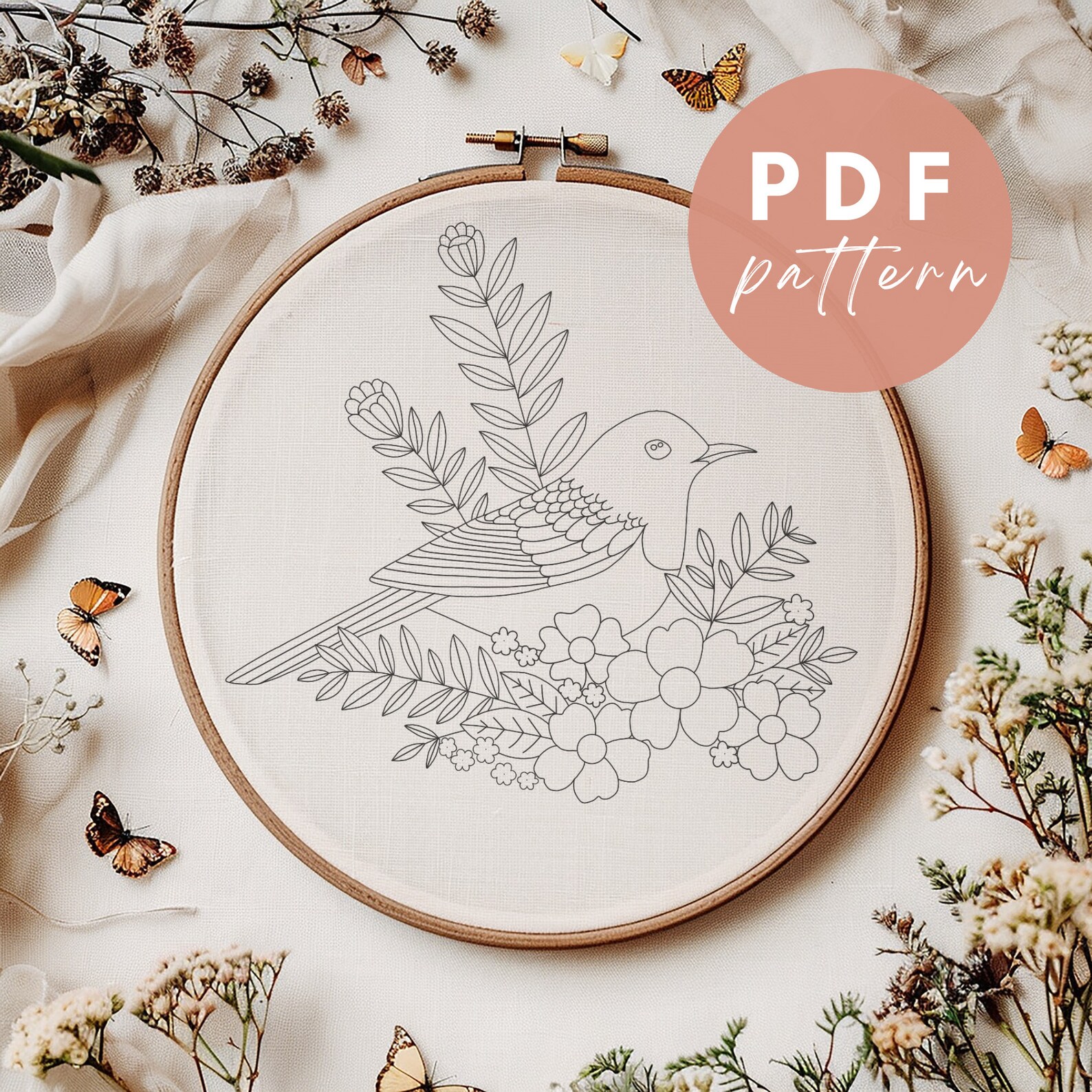 Floral Finch - Embroidery PDF Pattern for Beginners - Instant Download ...