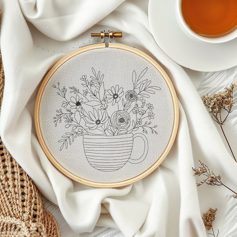Teacup Flowers - Embroidery PDF Pattern for Beginners - Instant ...