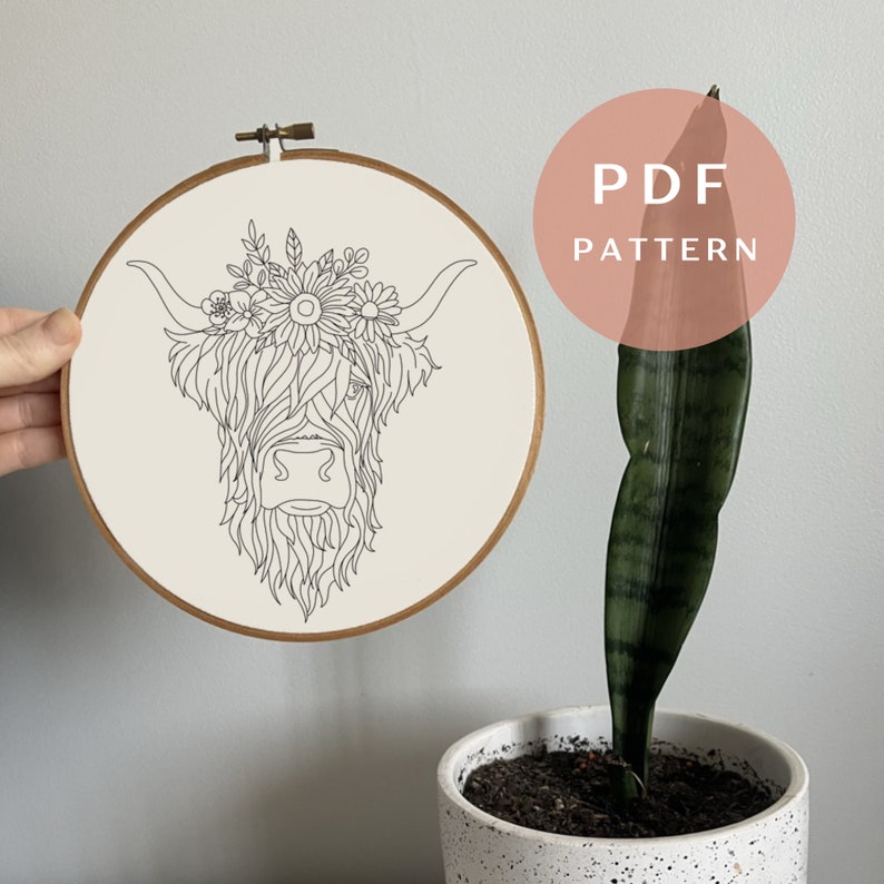 Highland Cow Embroidery PDF Pattern for Beginners Instant - Etsy