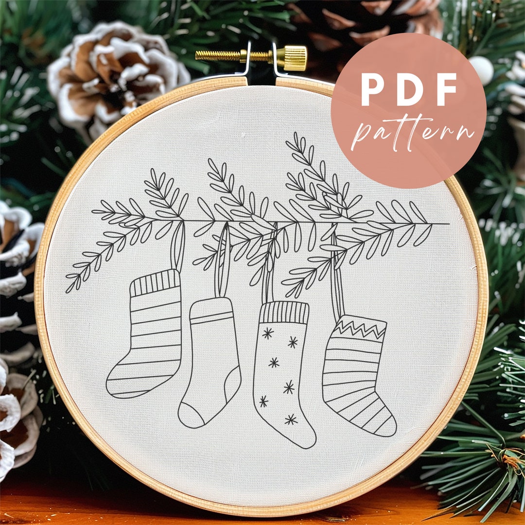 Santa Stockings - Embroidery PDF Pattern for Beginners - Instant ...
