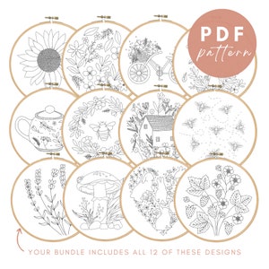 Cottagecore Embroidery Pattern Bundle: 12 Beginner Designs (digital ...