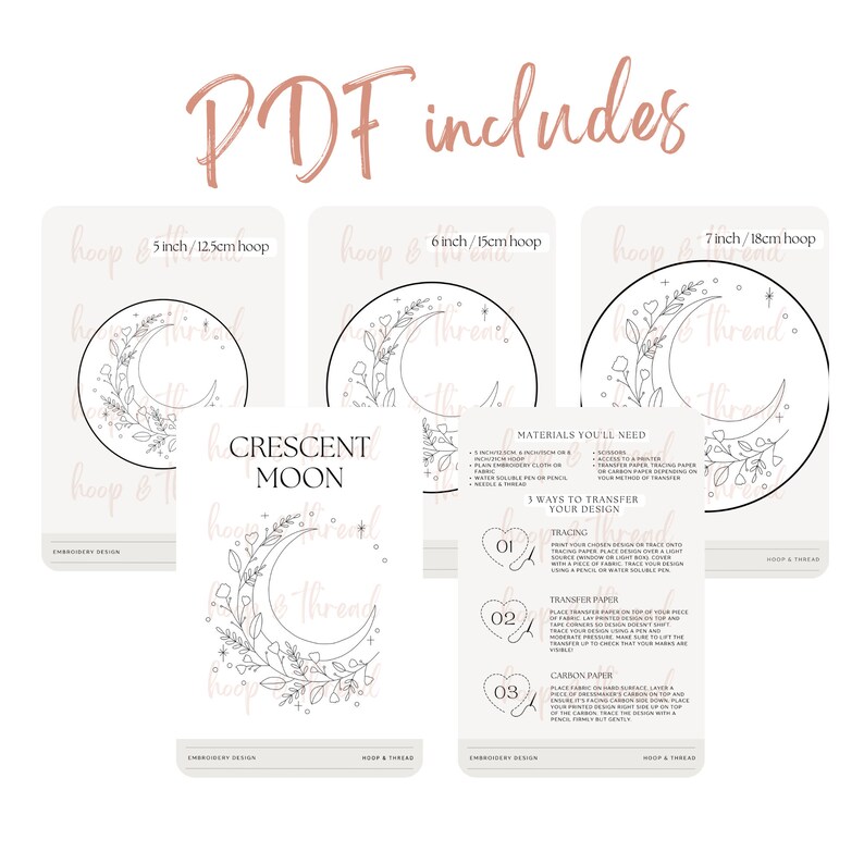 Crescent Moon Embroidery PDF Pattern for Beginners Instant Download ...
