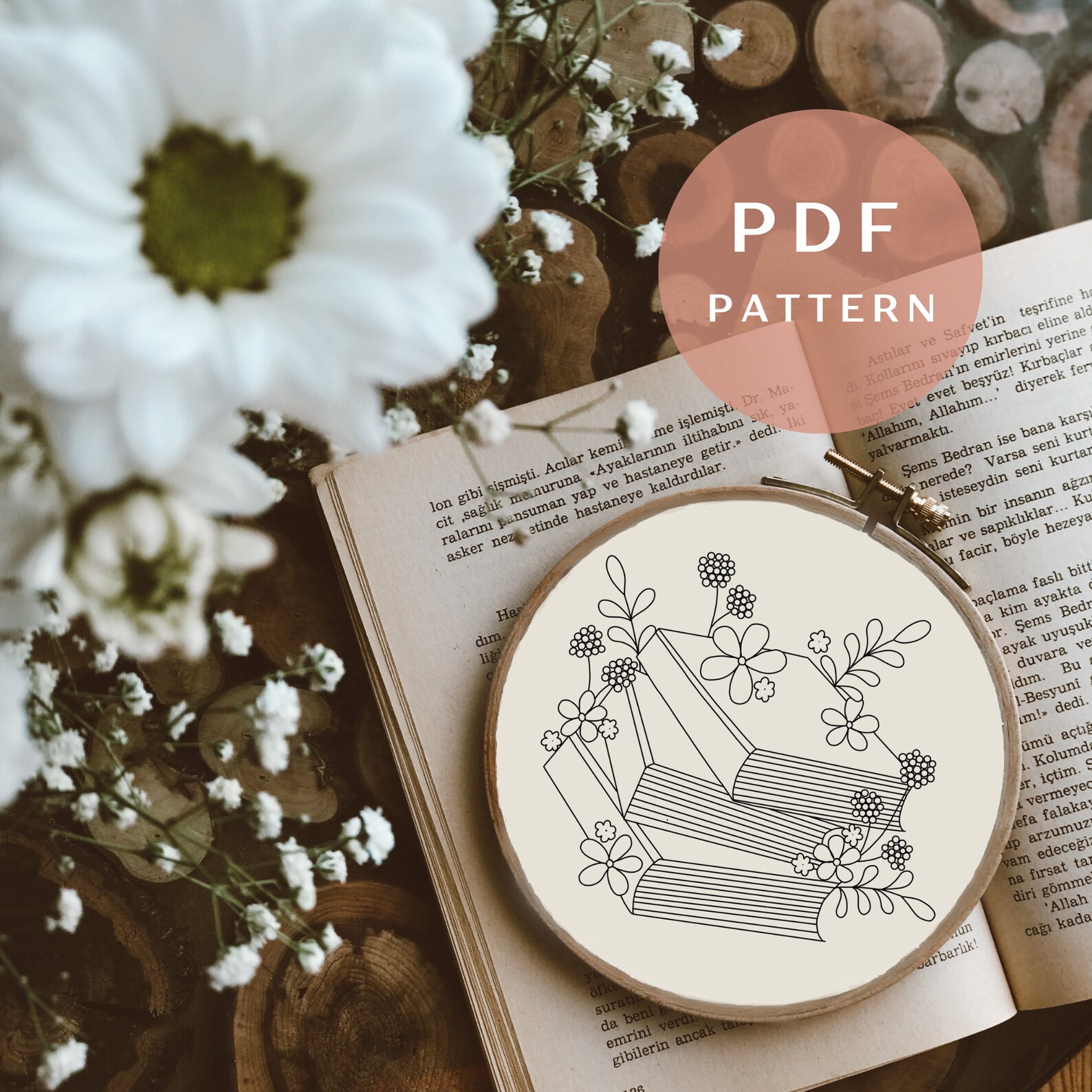 Floral Bookstack Embroidery PDF Pattern for Beginners - Etsy