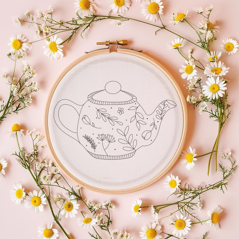 Floral Teapot - Embroidery PDF Pattern for Beginners - Instant Download ...