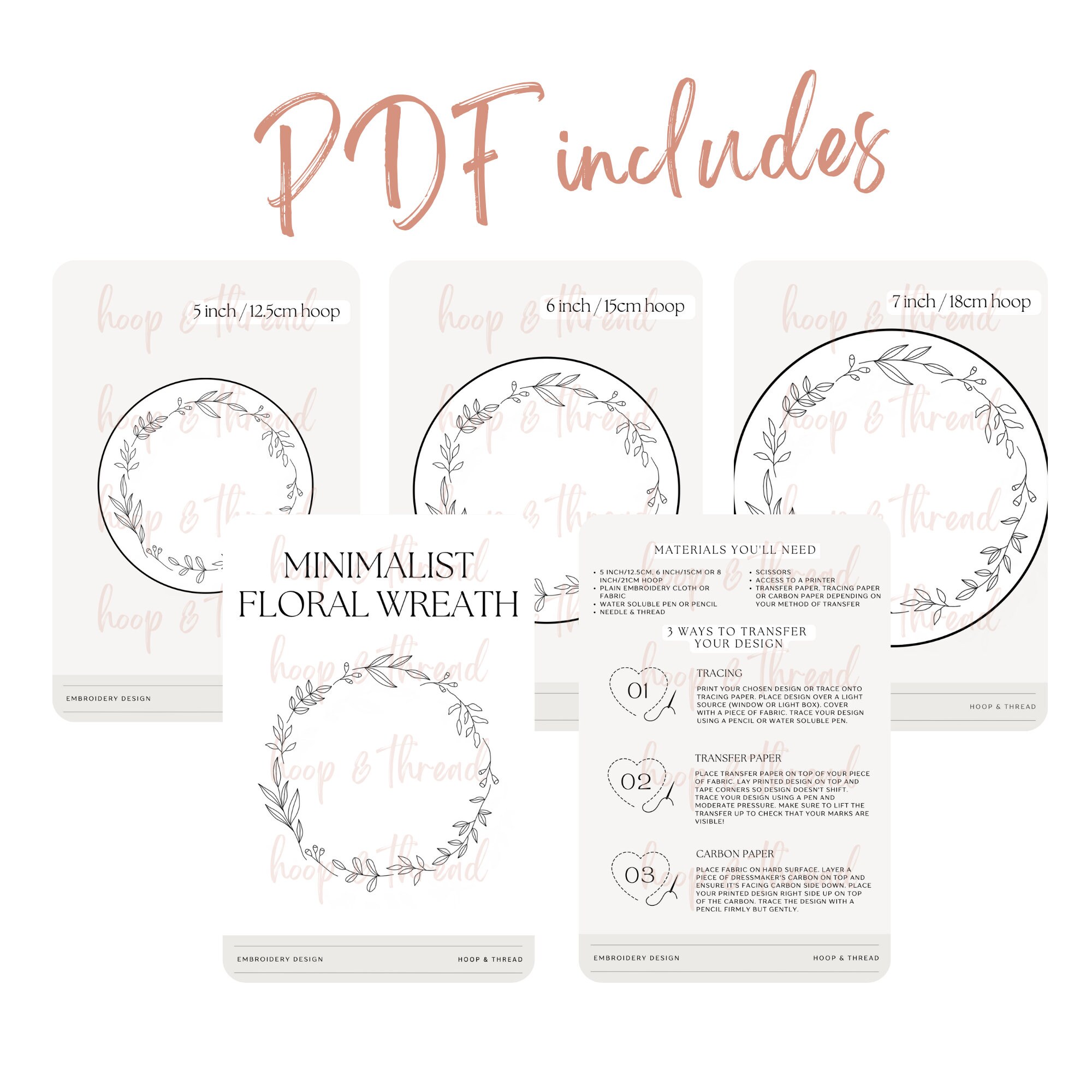 Minimalist Floral Wreath Embroidery PDF Pattern for Beginners Instant ...