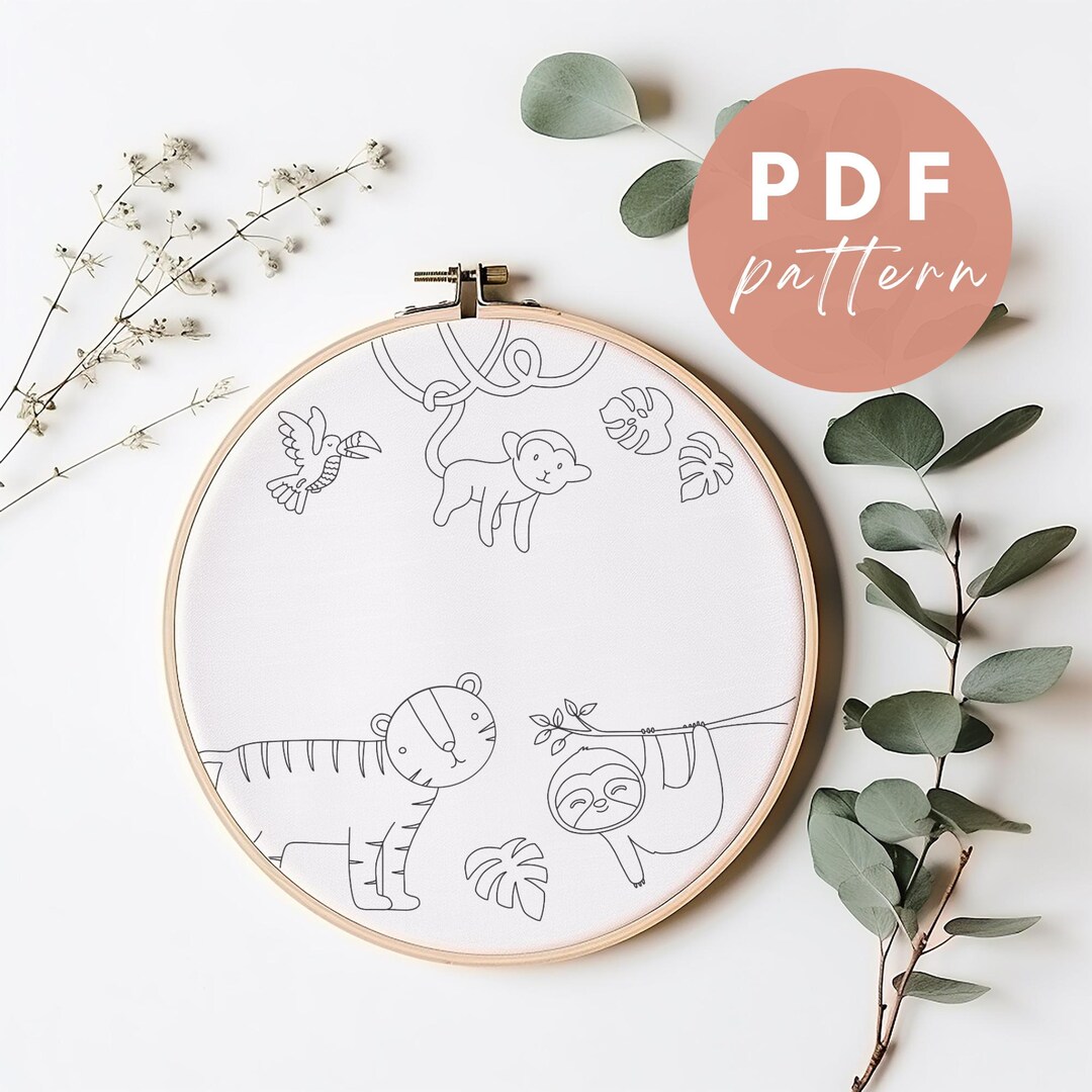 Jungle Friends - Embroidery PDF Pattern for Beginners - Instant ...