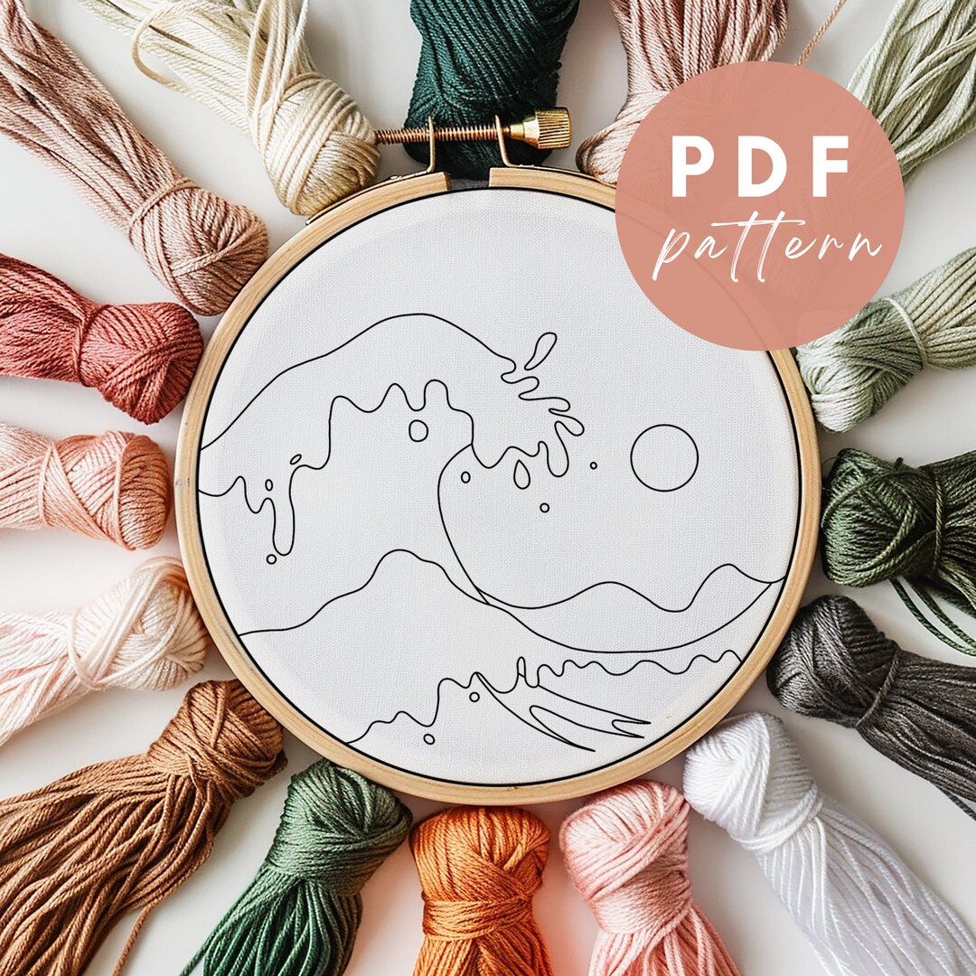 The Great Wave Punch Needle Pattern - Punch Needle PDF Pattern for ...