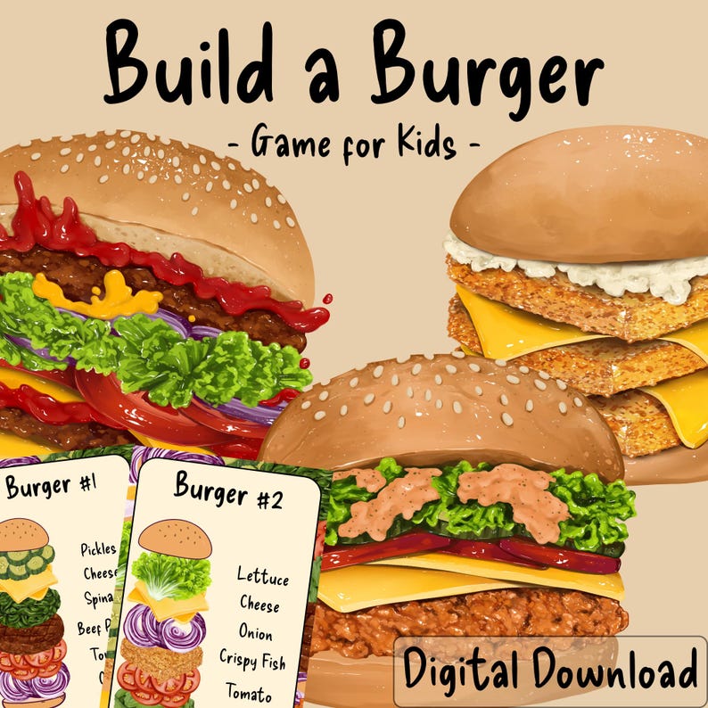 Build a Burger I Printable Game for Children I Preschool Role-playing I ...