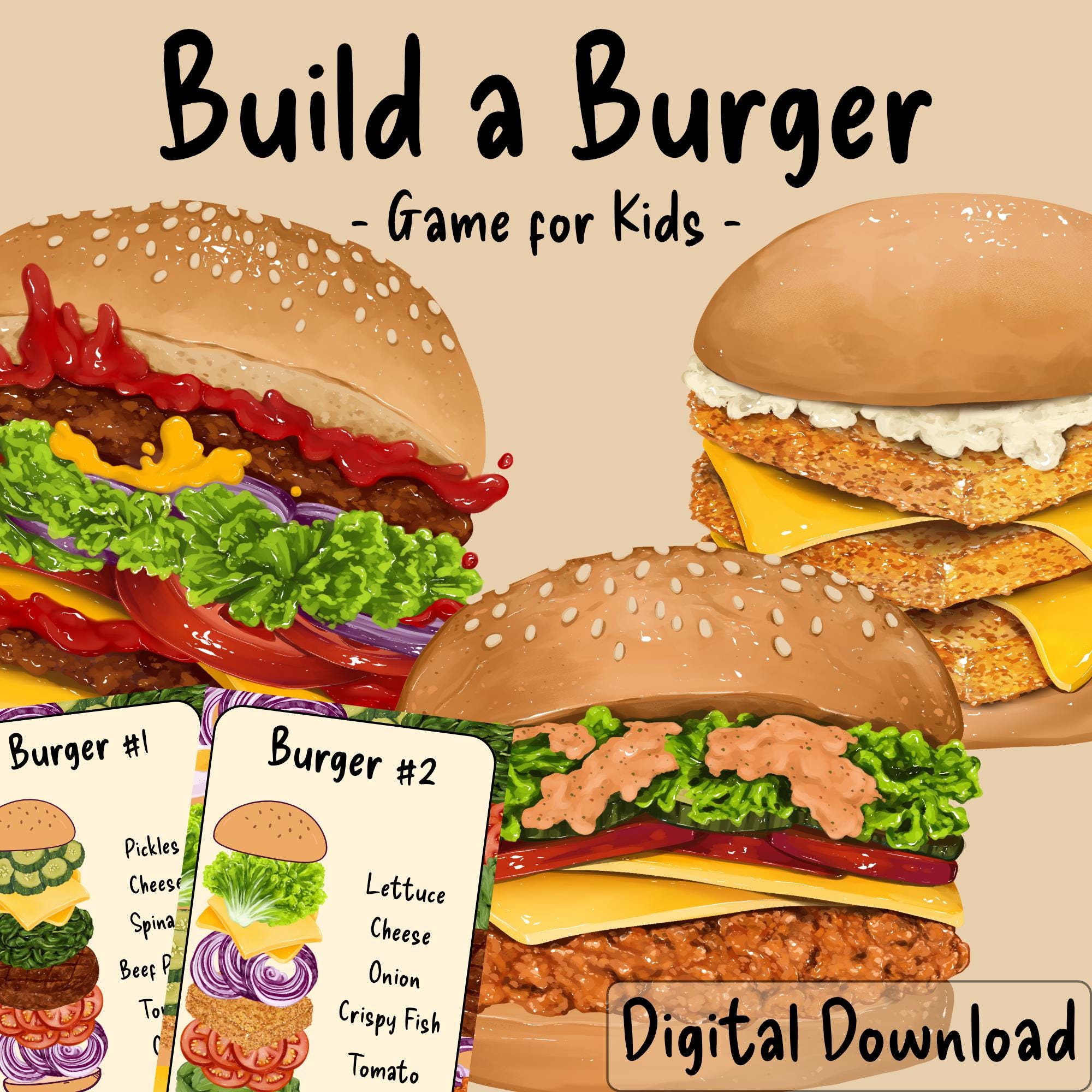 Build a Burger I Printable Game for Children I Preschool Role-playing I ...