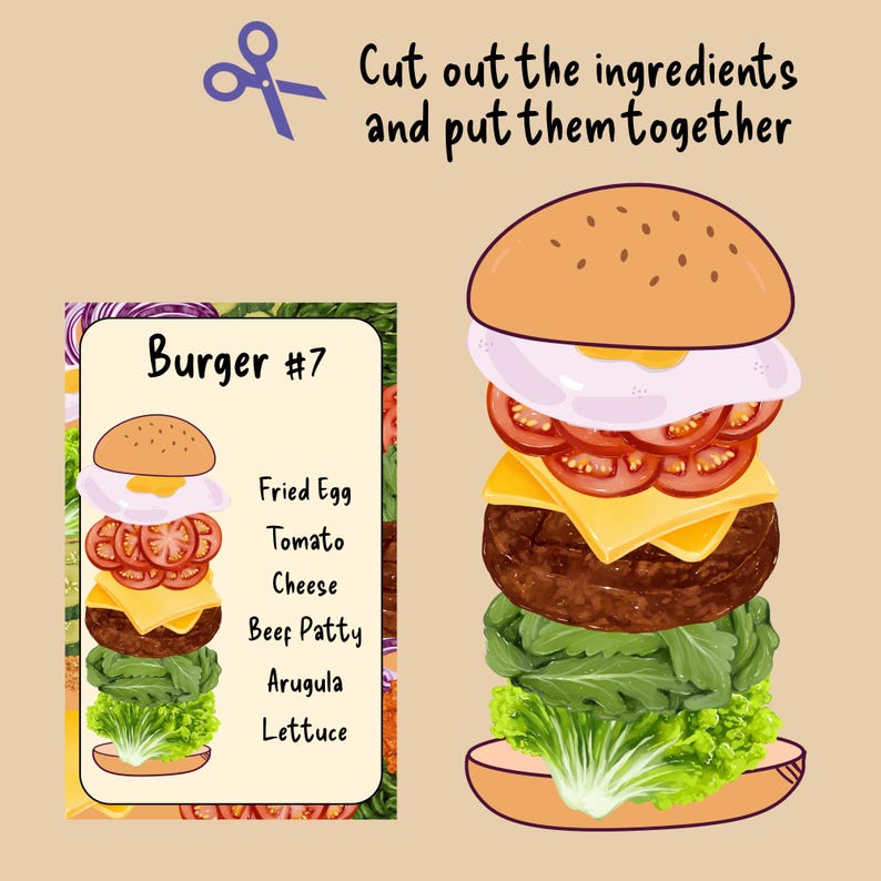 Build a Burger I Printable Game for Children I Preschool Role-playing I ...