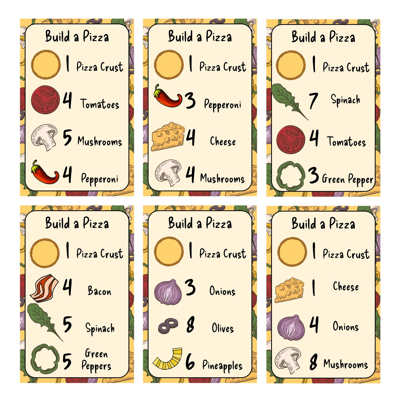 Build a Pizza I Printable Game for Children I Preschool Role-playing I ...