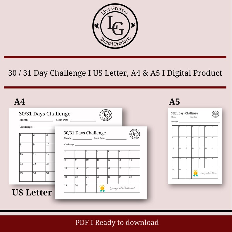 30 / 31 Days Challenge I Monthly Challenge Tracker I New Habit ...
