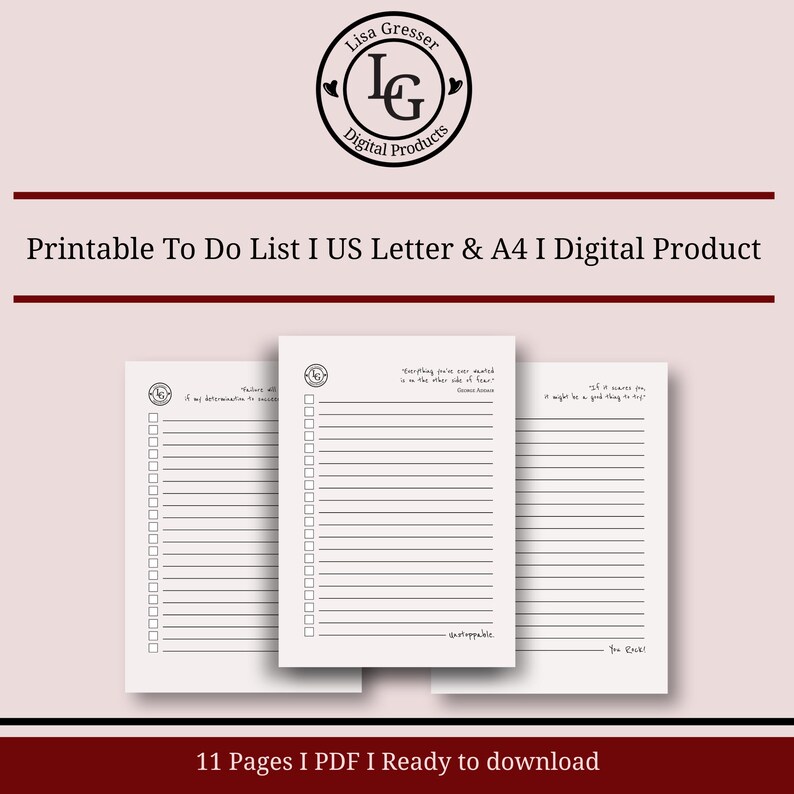 Printable to Do List I Daily Planner Template With 11 Quotes I ...
