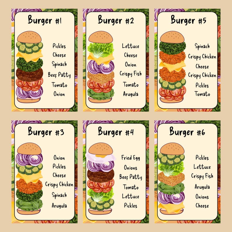 Build a Burger I Printable Game for Children I Preschool Role-playing I ...