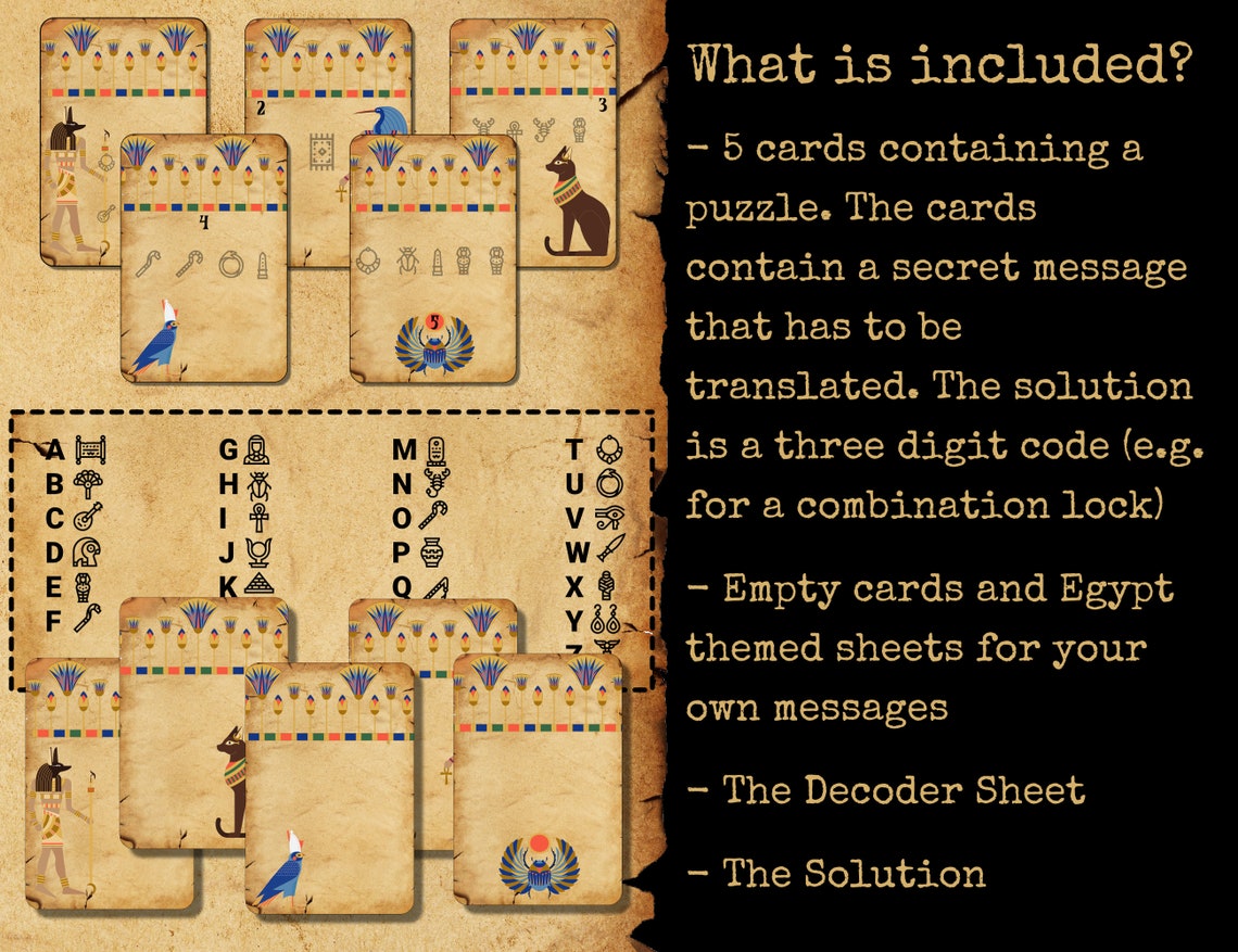 Escape Game Single Puzzle Secret Message, EGYPT Edition, DIY Escape ...