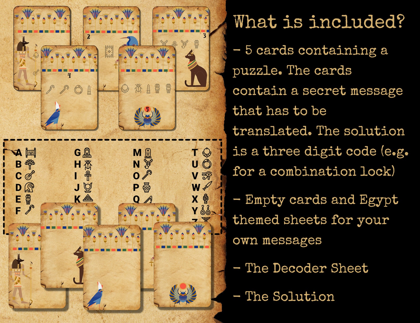 Escape Game Single Puzzle Secret Message, EGYPT Edition, DIY Escape ...