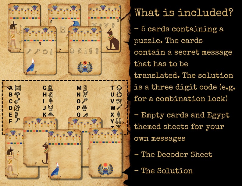 Escape Game Single Puzzle Secret Message, EGYPT Edition, DIY Escape ...