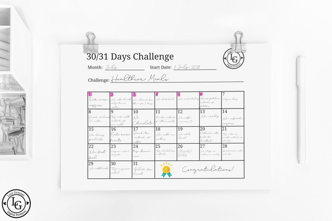30 / 31 Days Challenge I Monthly Challenge Tracker I New Habit ...