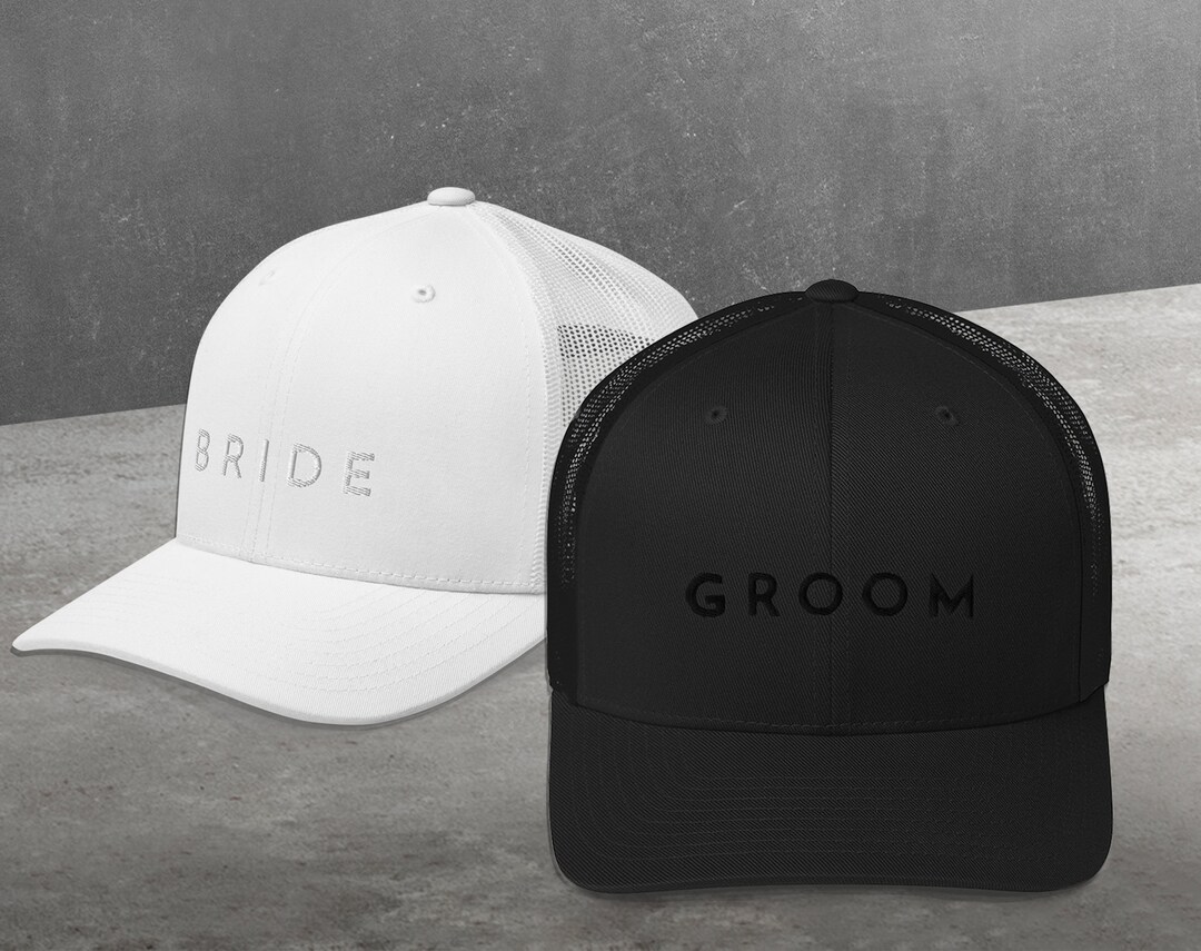 Black Embroidered Groom Trucker Hat, Matching Bride+groom Hats ...